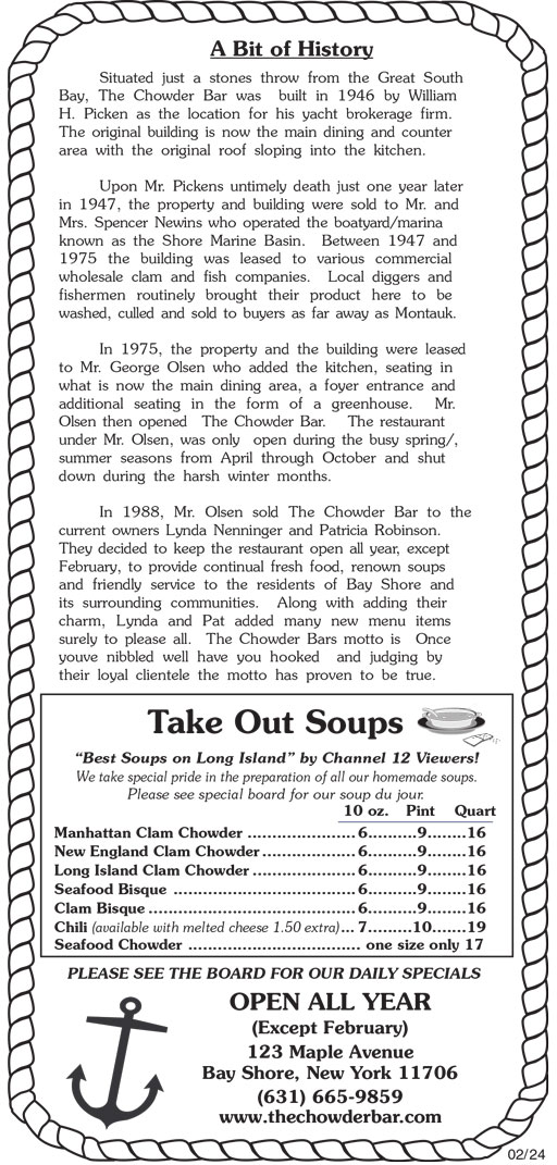 Contact The Chowder Bar! (631) 665-9859